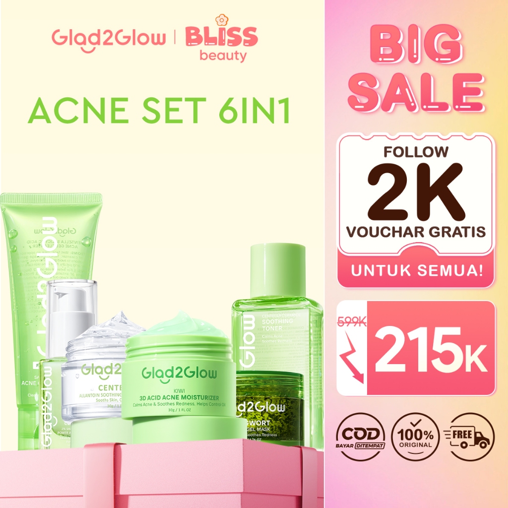 Jual 【5IN1 ACNE SET】Glad2Glow Acne Care bundle all in 1 - 3/4/5/6 PCS ...