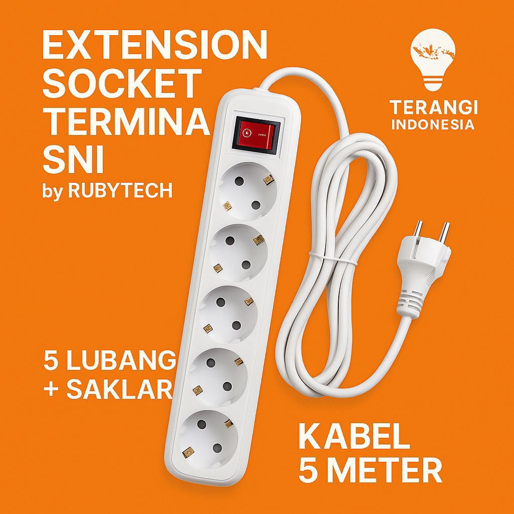 Jual Extension Terminal Rubytech SNI 5 Lubang Saklar Kabel 5 Meter ...