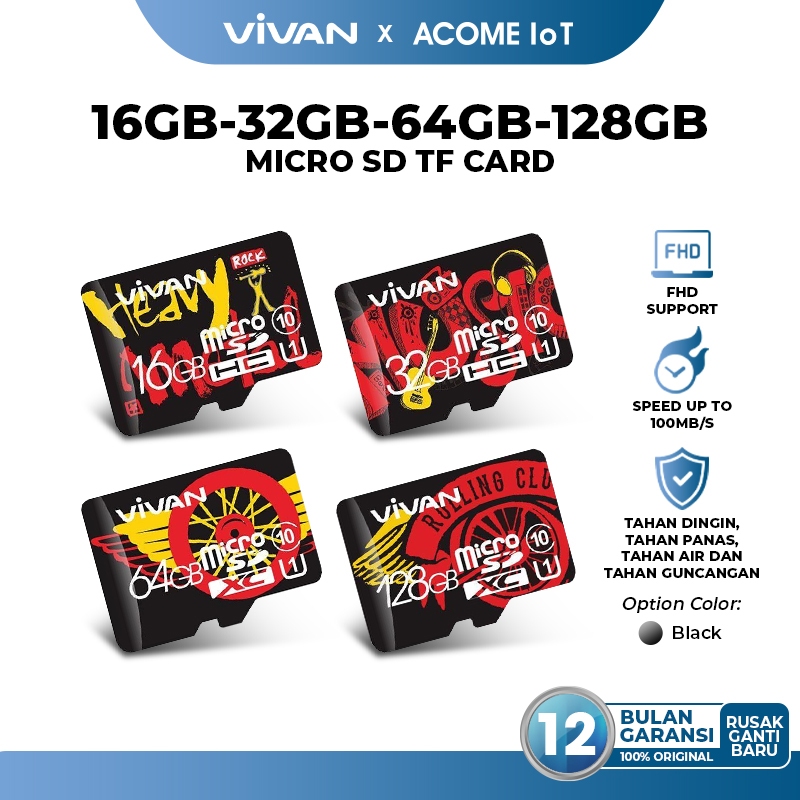 Jual Vivan V32U10 V64U10 V128U10 32GB 64GB 128GB Class 10 Micro SD TF ...