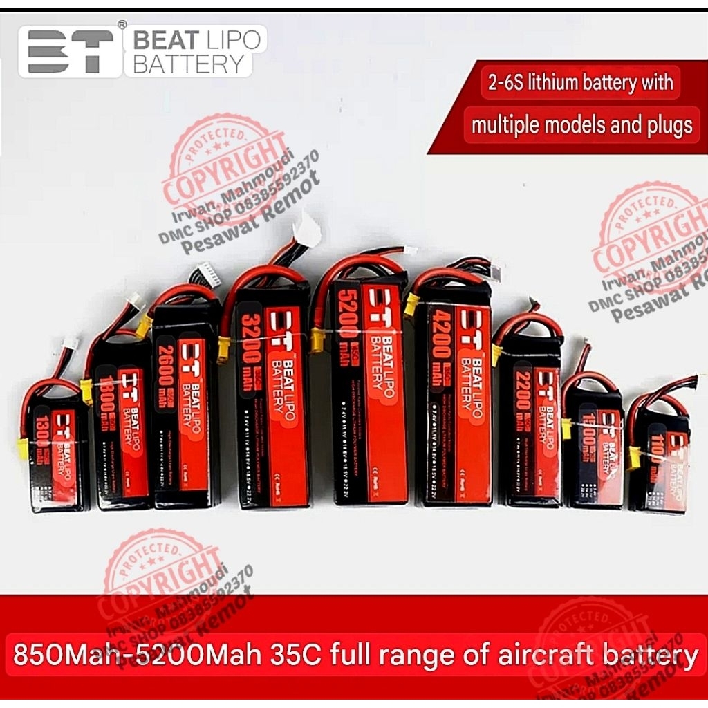 Jual BT Beat Lipo Lithium Battery Baterai 3s 4s 11.1V 14.8V 35C Amass Plug berbagai ukuran ...