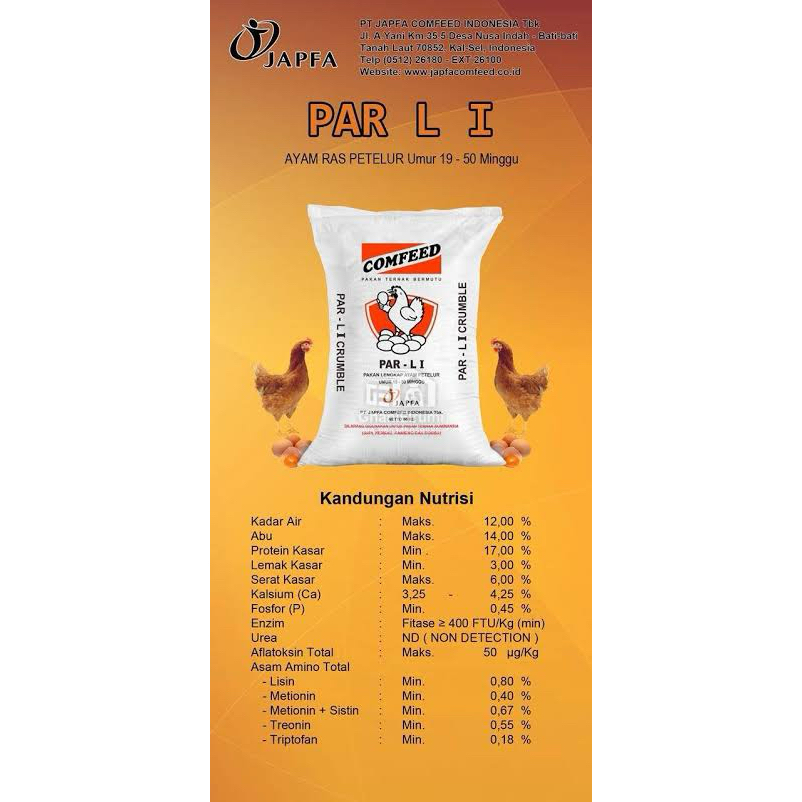 Jual Pakan Ayam Petelur Lengkap 1 ZAK/50kg PAR L1 Comfeed konsentrat ...