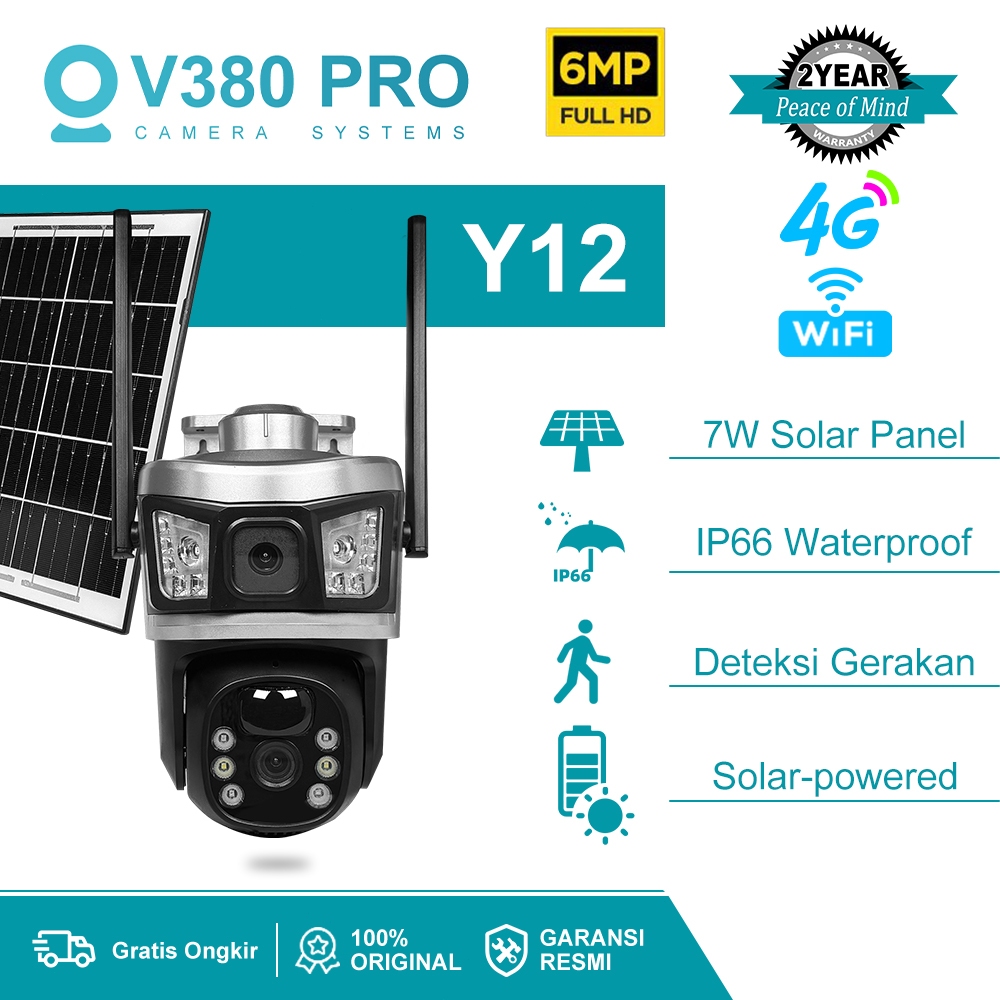 Jual V380 PRO Y12 Solar CCTV Camera HD 4G/WIFI SIM Card Outdoor 360 Panorama Low Power ...