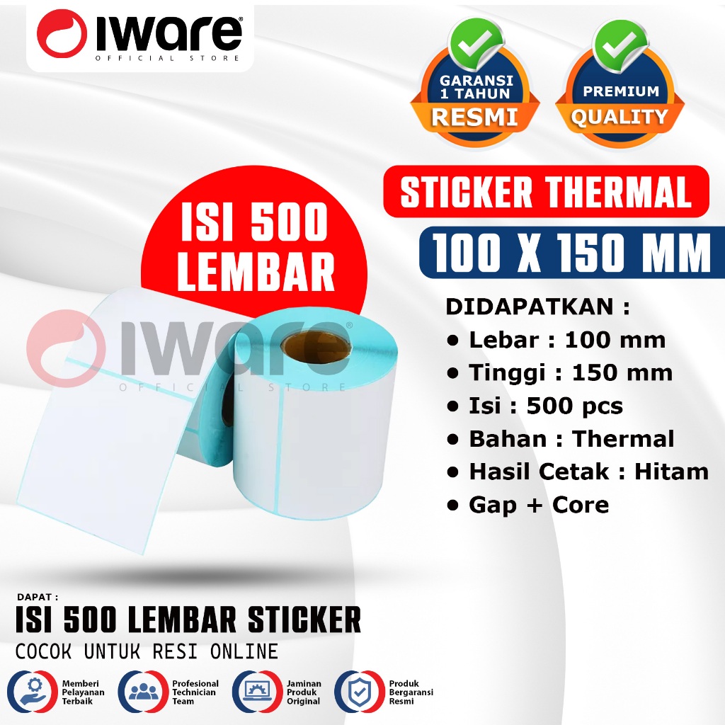 Jual IWARE Sticker Label Barcode Thermal Label Online Shop 100X150 mm ...