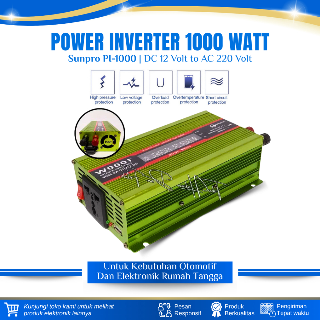 Jual POWER INVERTER 1000 WATT DC 12V TO AC 220V SUNPRO PI-1000 CAR ...