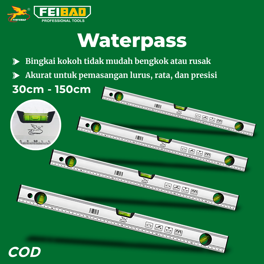 Jual FEIBAO Waterpass Alumunium 30–150cm | Alat Ukur Waterpass ...