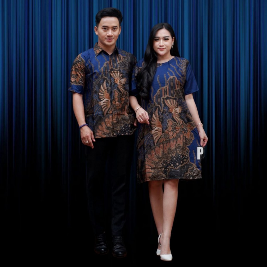 Jual Couple Dress Batik Lengan Pendek Motif Manok Tarong Navi baju ...