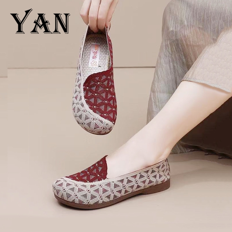 Jual YAN Sepatu Kain Wanita Nyaman Sepatu Slip On Wanita Tembus Udara ...