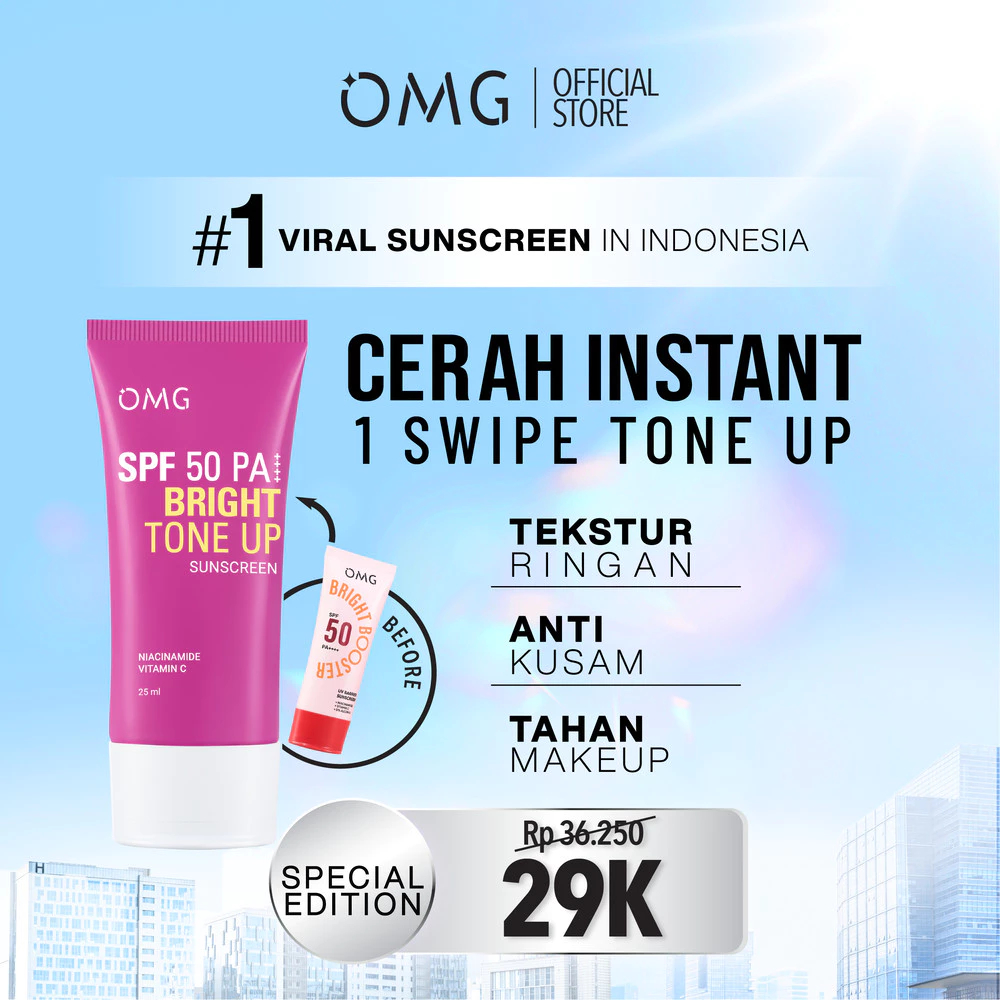 Jual New ! OMG Oh My Glow Bright Booster UV Barrier Sunscreen SPF 50 PA++ I Tone Up Sunscreen ...