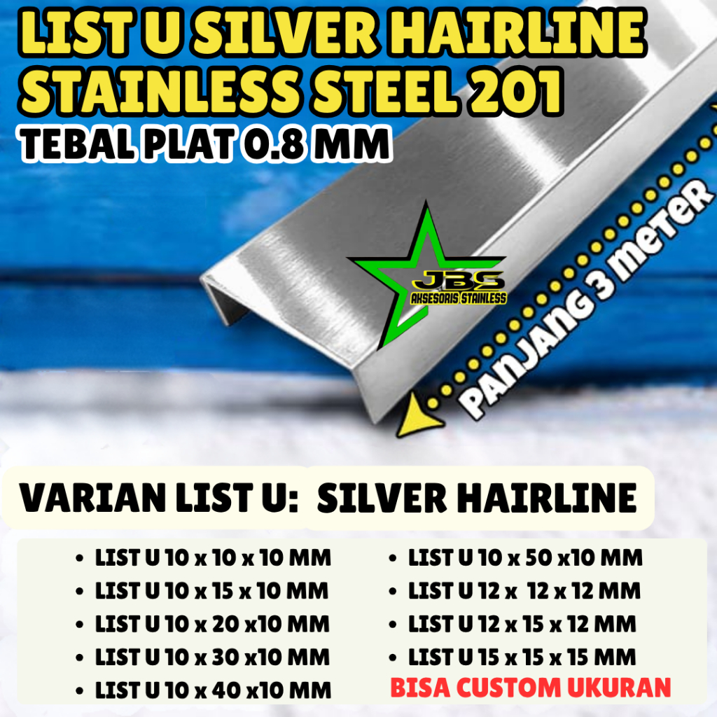 Jual LIST U HAIRLINE SILVER (GARIS) VARIAN 10MM -15MM TEBAL 0.8MM ...