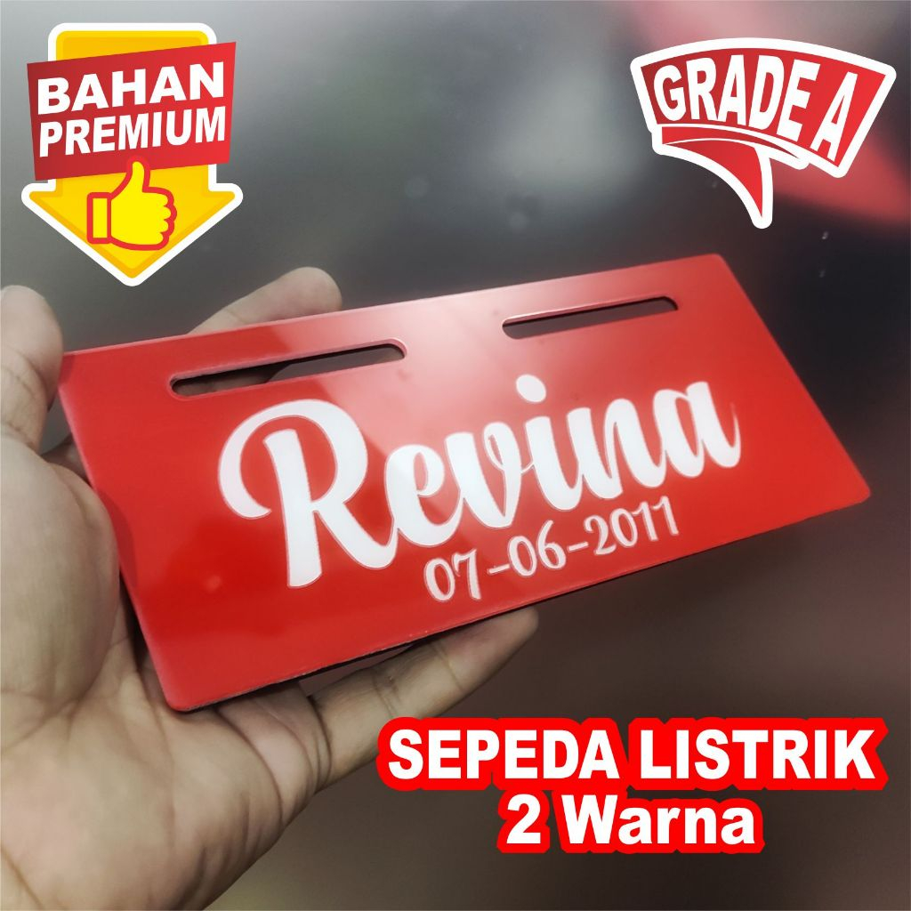 Jual PLAT SEPEDA LISTRIK AKRILIK VARIASI CUSTOM NAMA KEREN 2 WARNA ...
