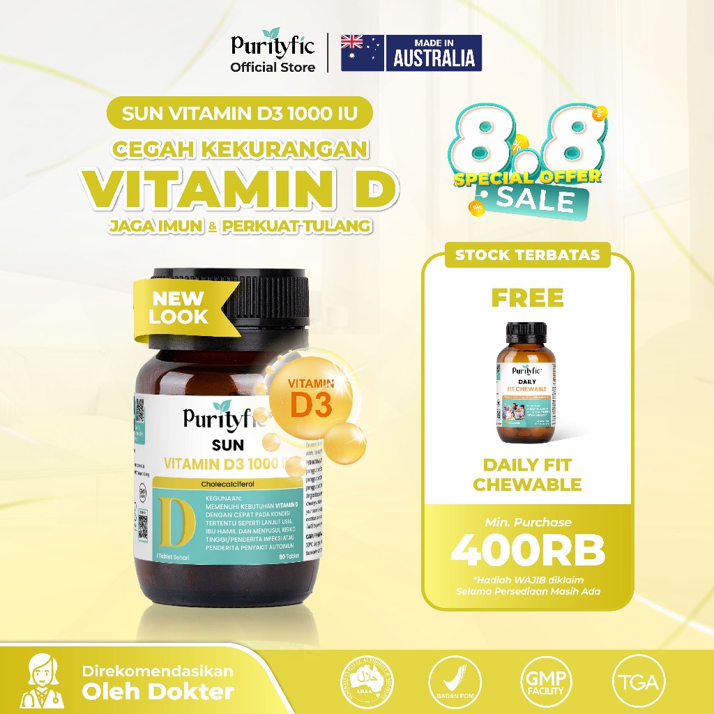 Jual (Official) Purityfic Sun Vitamin D3 1000 IU 90 Tablet Vitamin ...