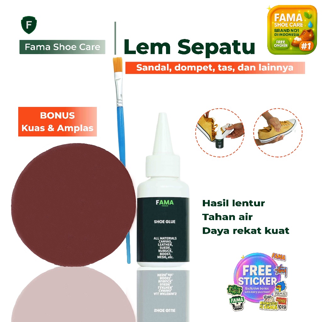 Jual FAMA -Lem Sepatu-SET Bonus Amplas+Kuas-Shoe Glue-fama shoe cleaner ...
