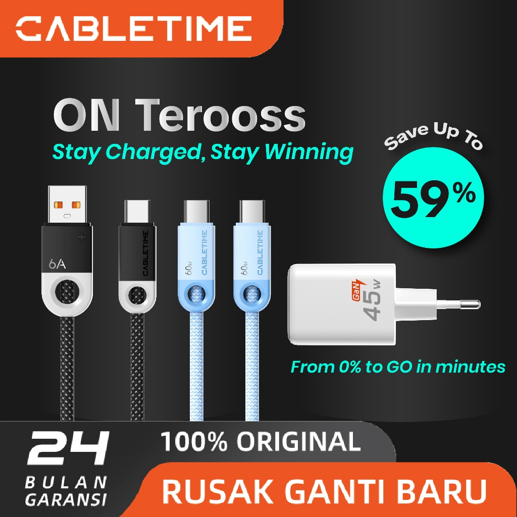 Jual CABLETIME Power Kit Charger GaN 45W Paket Lengkap Kabel USB Fast ...