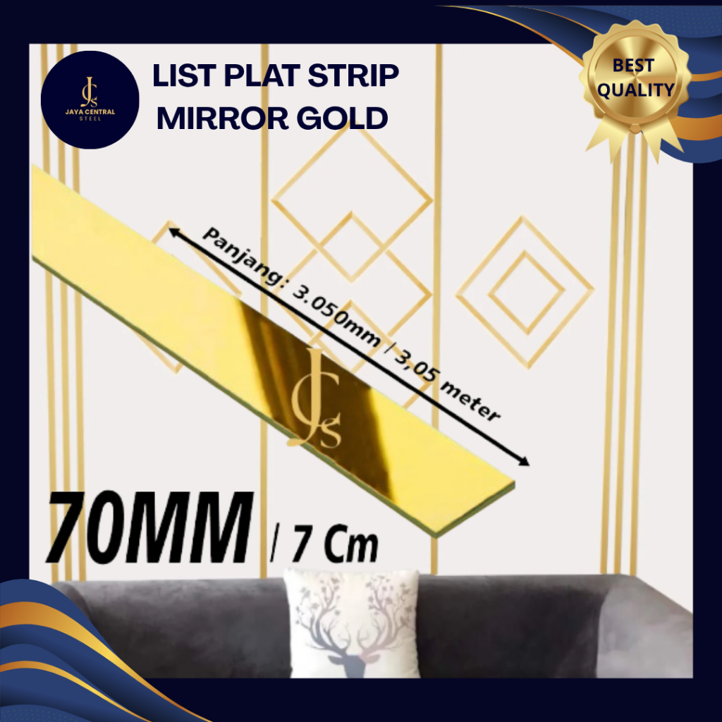 Jual LIST INTERIOR DEKORASI - LIST PLAT MIRROR GOLD 70MM x 3050MM ...