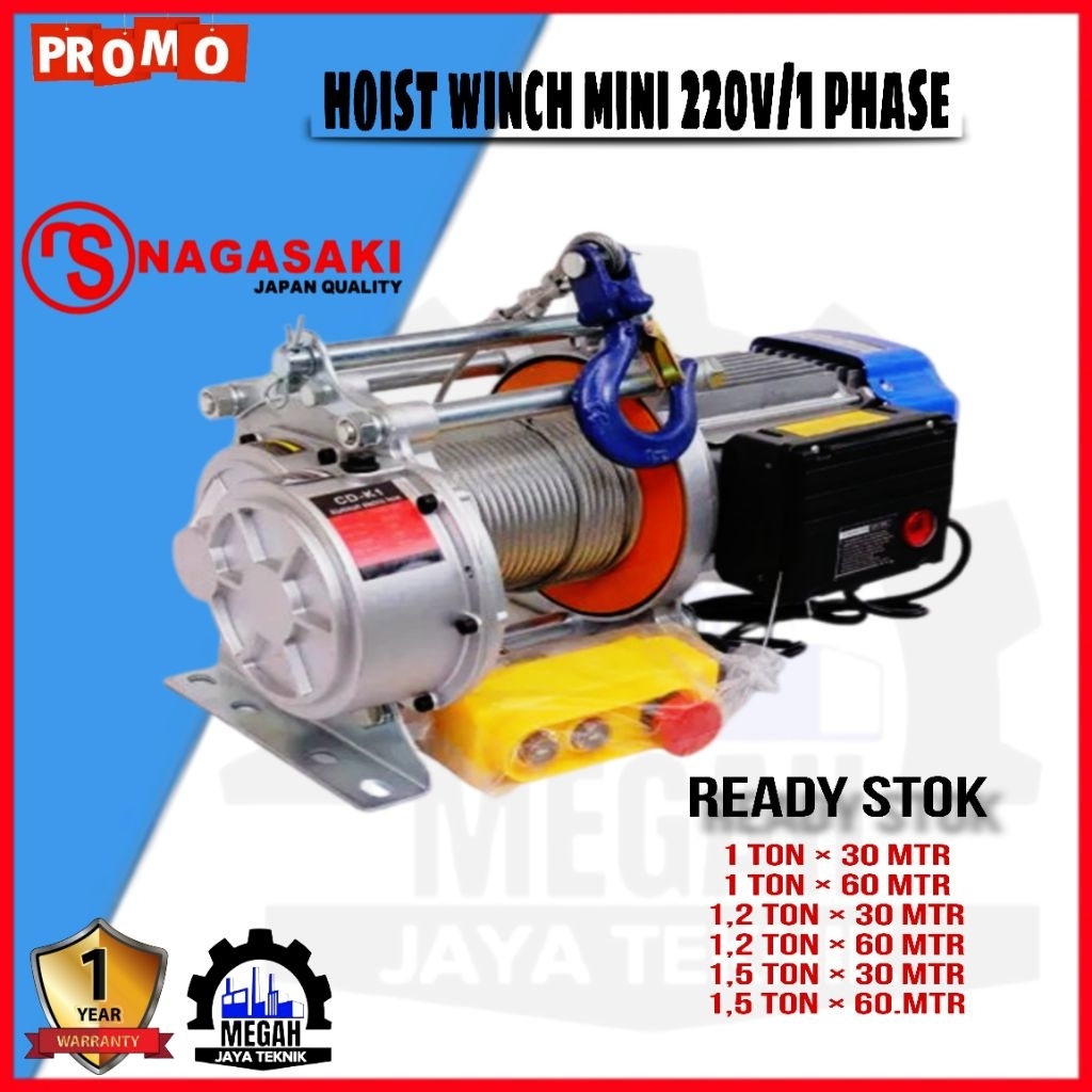Jual ELECTRIC HOIST WINCH 750 - 1500 KG 30 MTR 220V NAGASAKI JAPAN ...