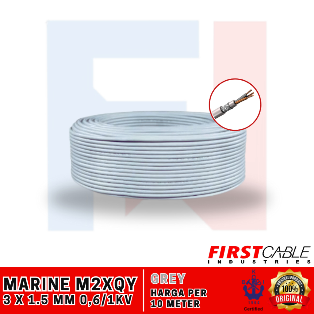 Jual KABEL MARINE / MERIN M2XQY 3 x 1.5 mm 0,6/1kV GREY FIRST CABLE ...