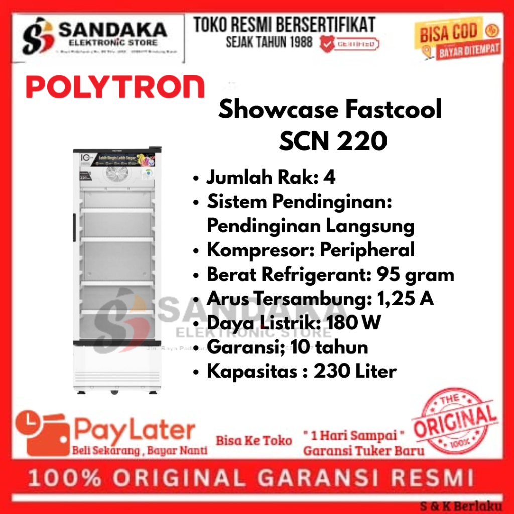 Jual SHOWCASE 230 LITER POLYTRON SCN 220 FASTCOOL GARANSI RESMI ...