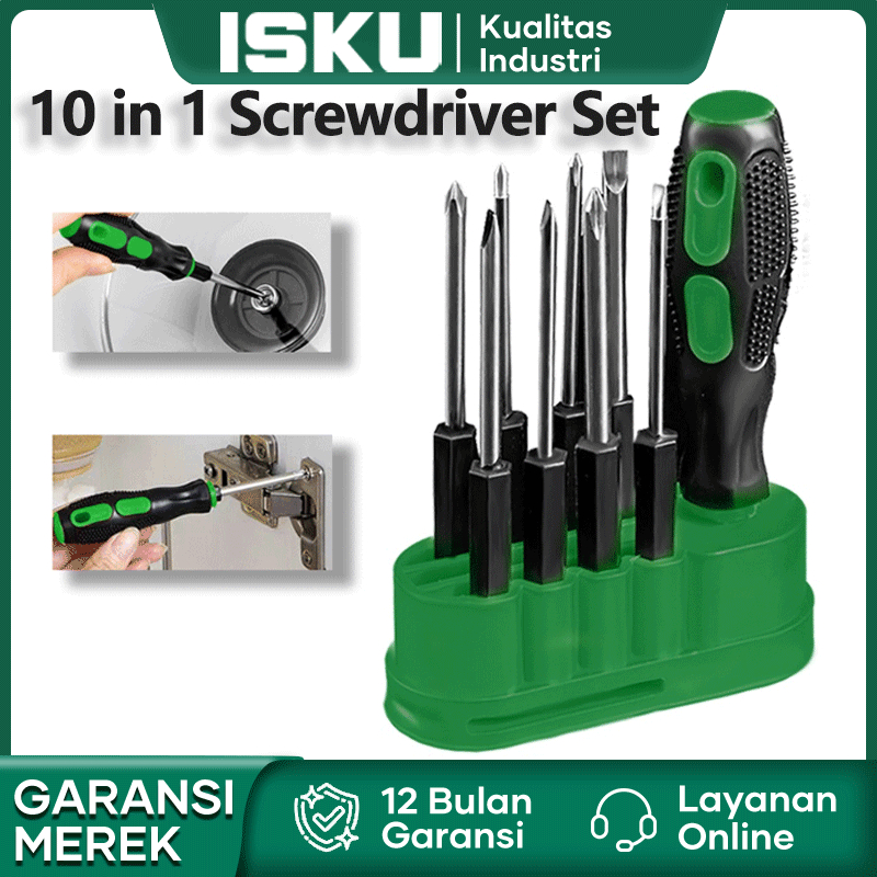 Jual ISKU 10 In 1 Obeng/ Kunci Shock Multifunction Screwdriver Set ...