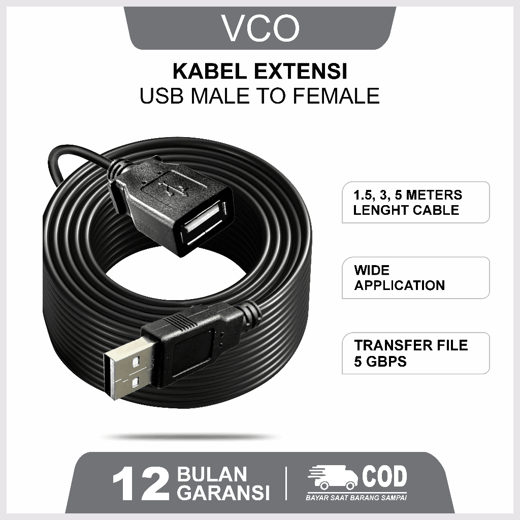 Jual Kabel USB 2.0 Ekstensi Male to Female Perpanjangan USB Laptop PC ...