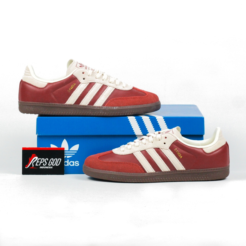 Jual Sepatu Samba OG Preloved Ruby Red Cream White Sneakers Reps God ...