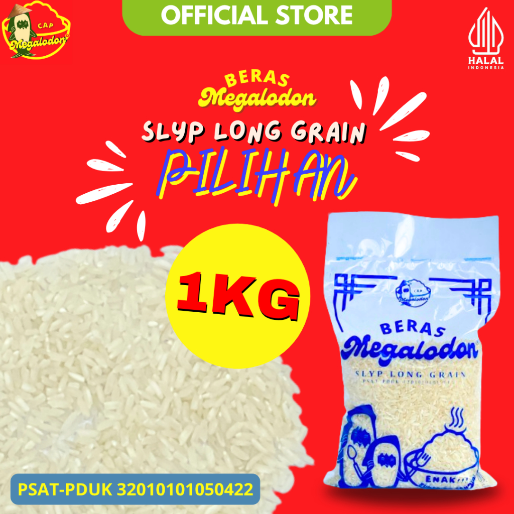 Jual Beras Cap Megalodon SLYP LONG GRAIN PILIHAN 1 Kg Bersih ...