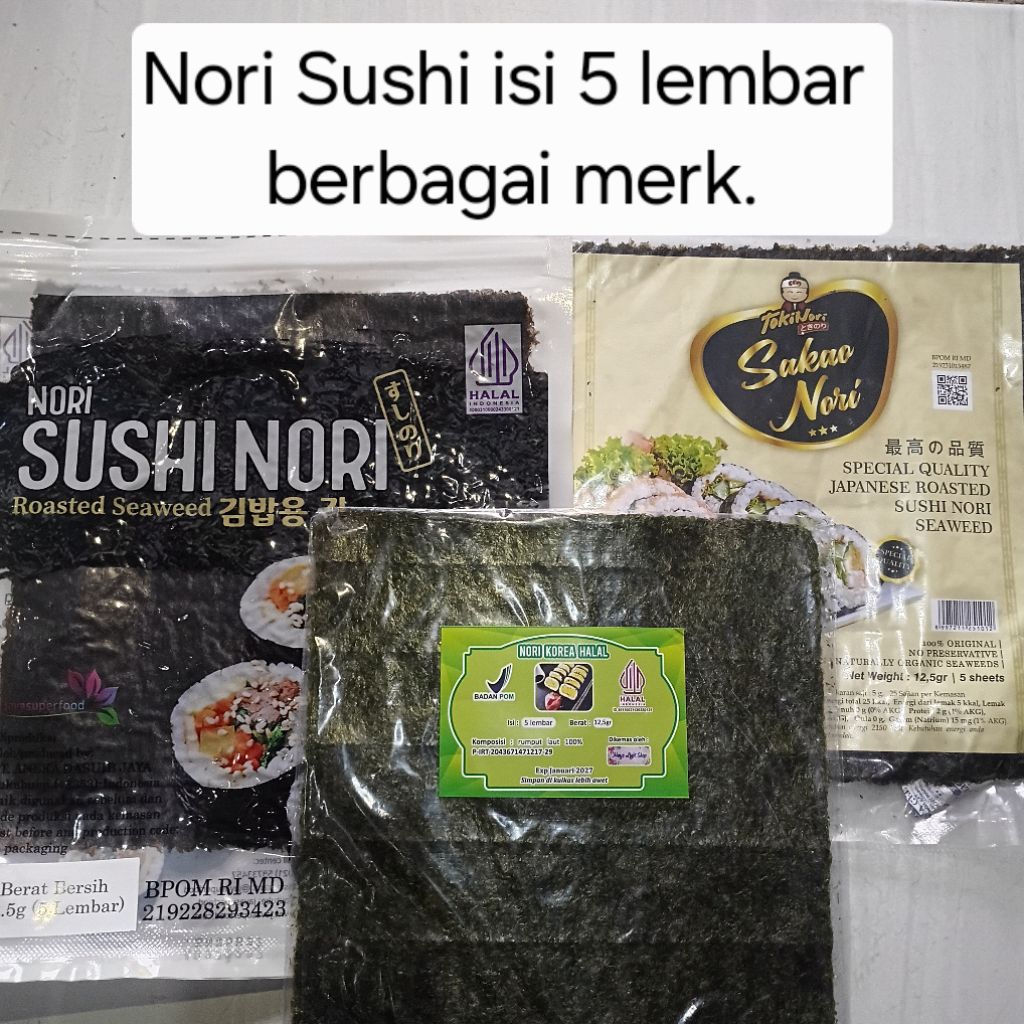 Jual {TERLARIS} Sushi nori isi 5 lembar berbagai merk rumput laut ...