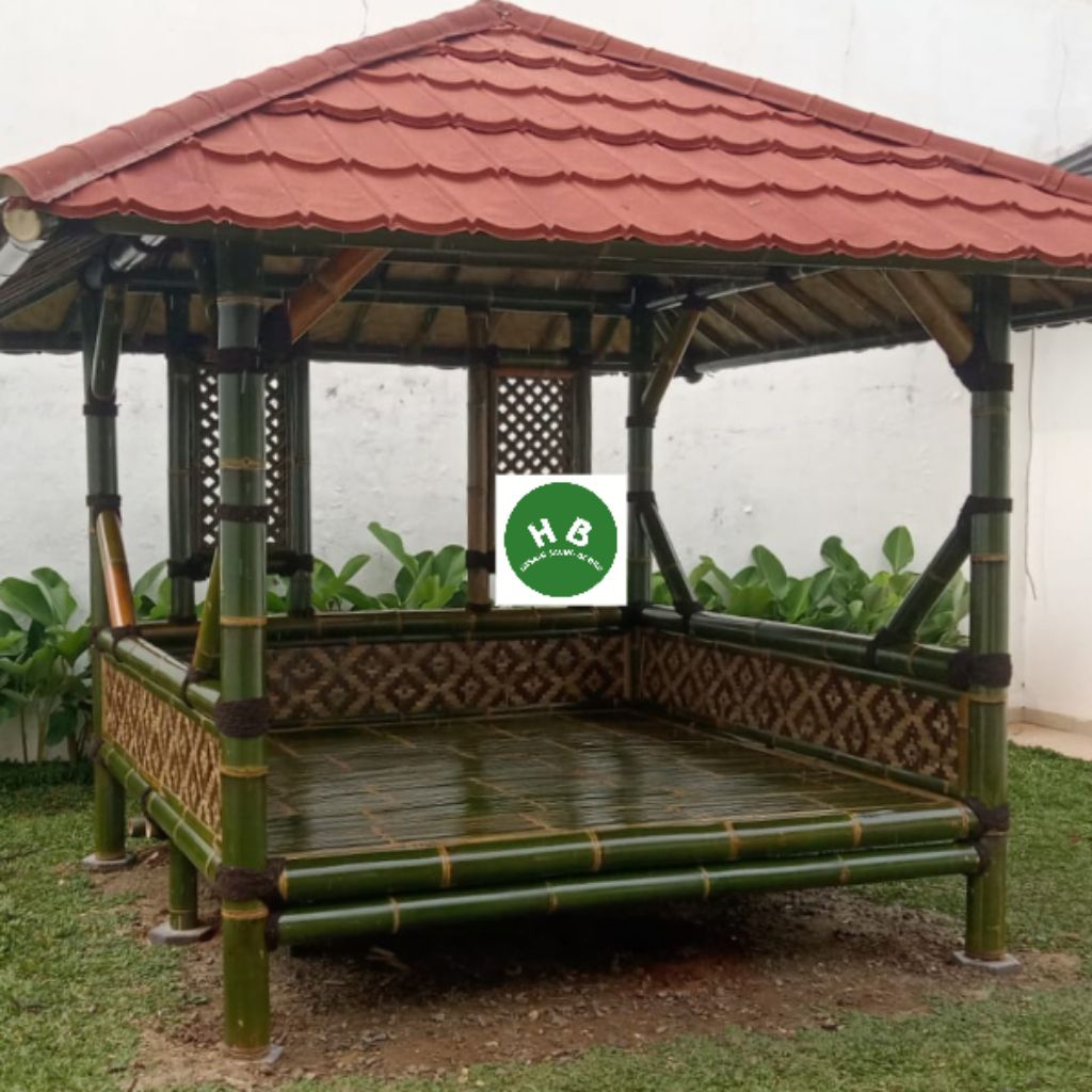 Jual gazebo bambu, saung bambu gazebo atap genteng pasir/multi roof ...