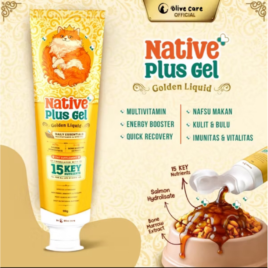 Jual Olive Care Vitamin Kucing NATIVE+ PLUS GEL GOLDEN LIQUID 110g ...