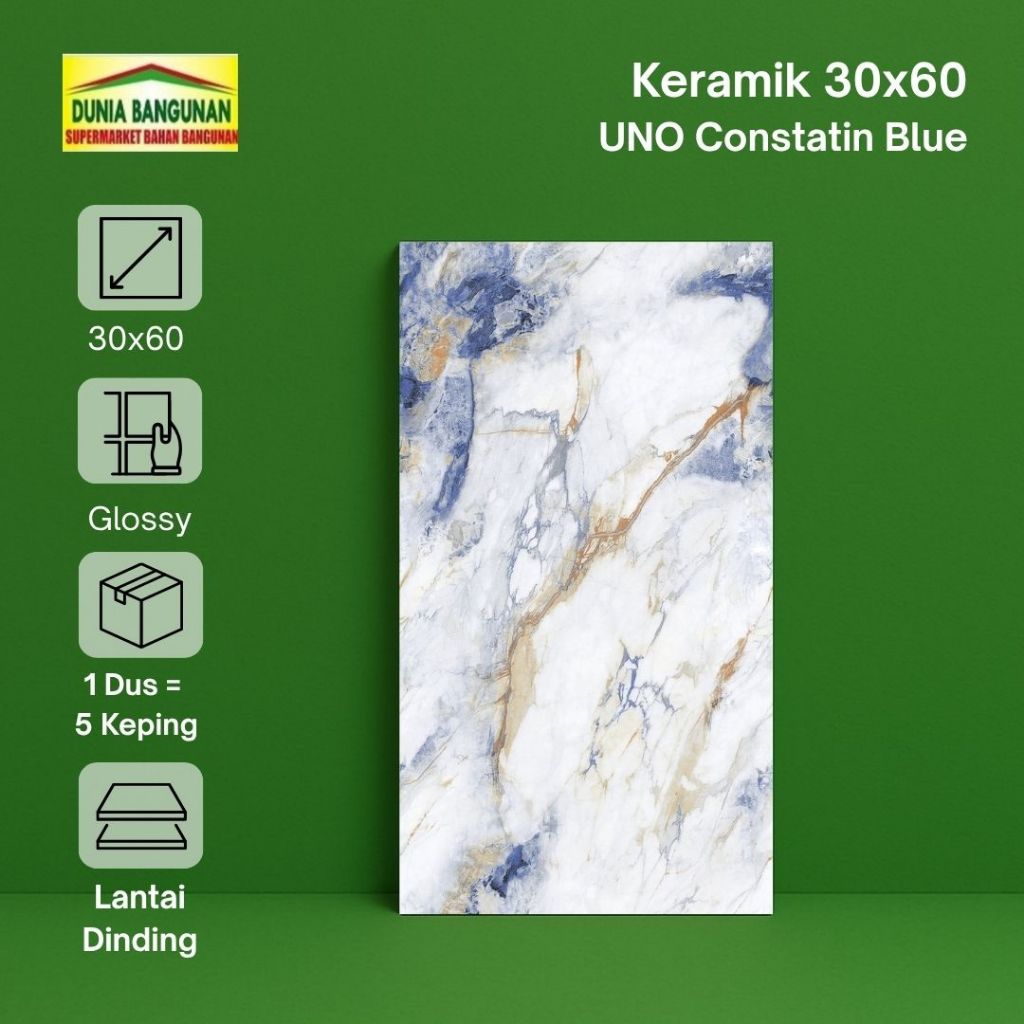 Jual Keramik Dinding 30x60 Marble Biru Glossy UNO Constantin Blue KW1 ...