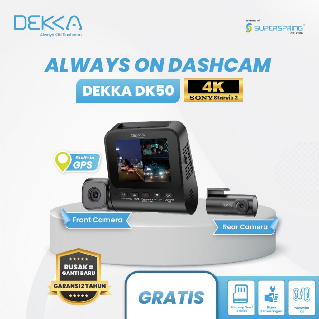 Jual DEKKA DK50 Dashcam Mobil 4K 3 Kamera Depan Belakang Kabin Sony ...