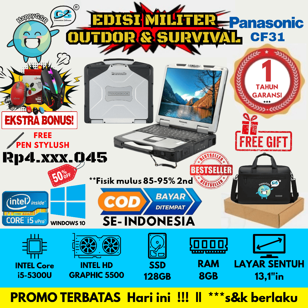 Jual Laptop Panasonic Toughbook CF31 Layar Sentuh Core i5 RAM 8GB SSD ...