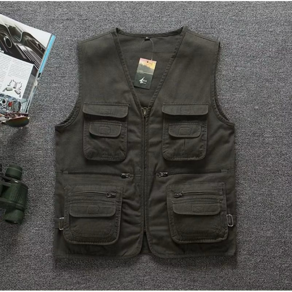 Jual Rompi Men's Multi Pockets Cotton Cargoes Casual Vest Waistcoat For ...