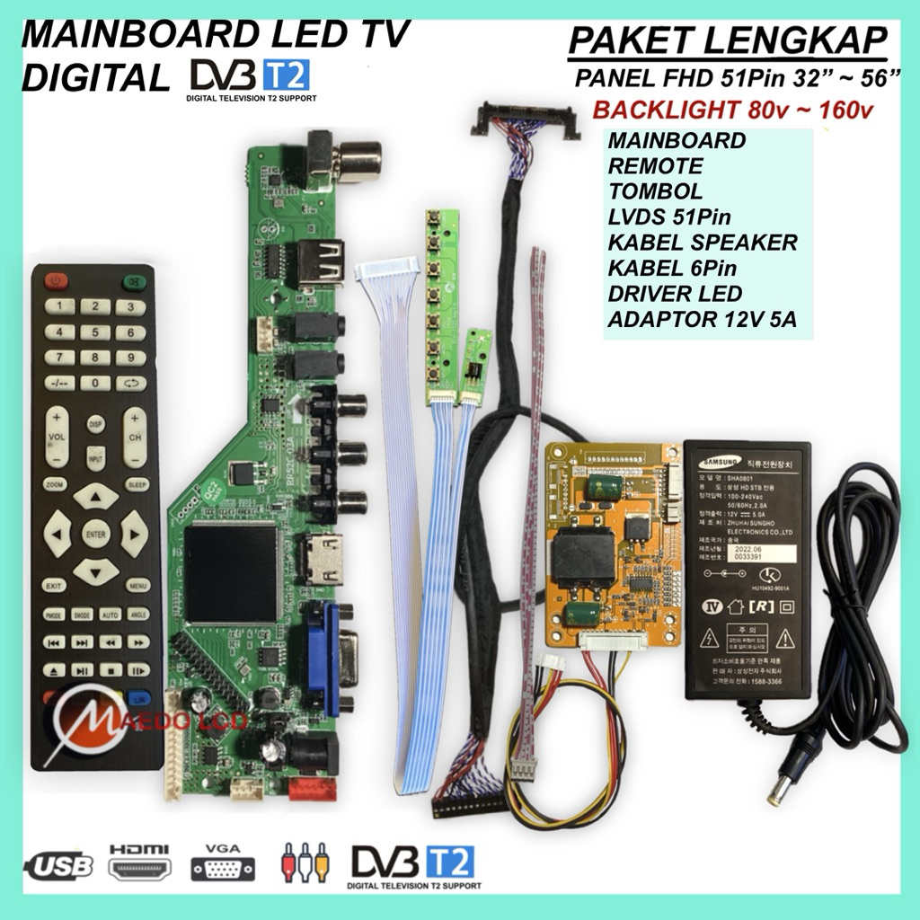 Jual Universal LED TV Digital DVBT2 | Paket lengkap Panel LED 32" - 56 ...