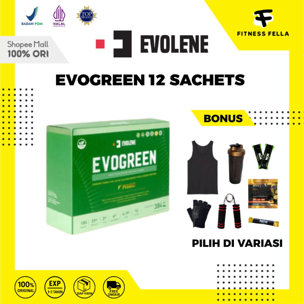 Jual Evolene Evogreen 1 Box isi 12 Sachet Vegan Whey Protein Rasa ...