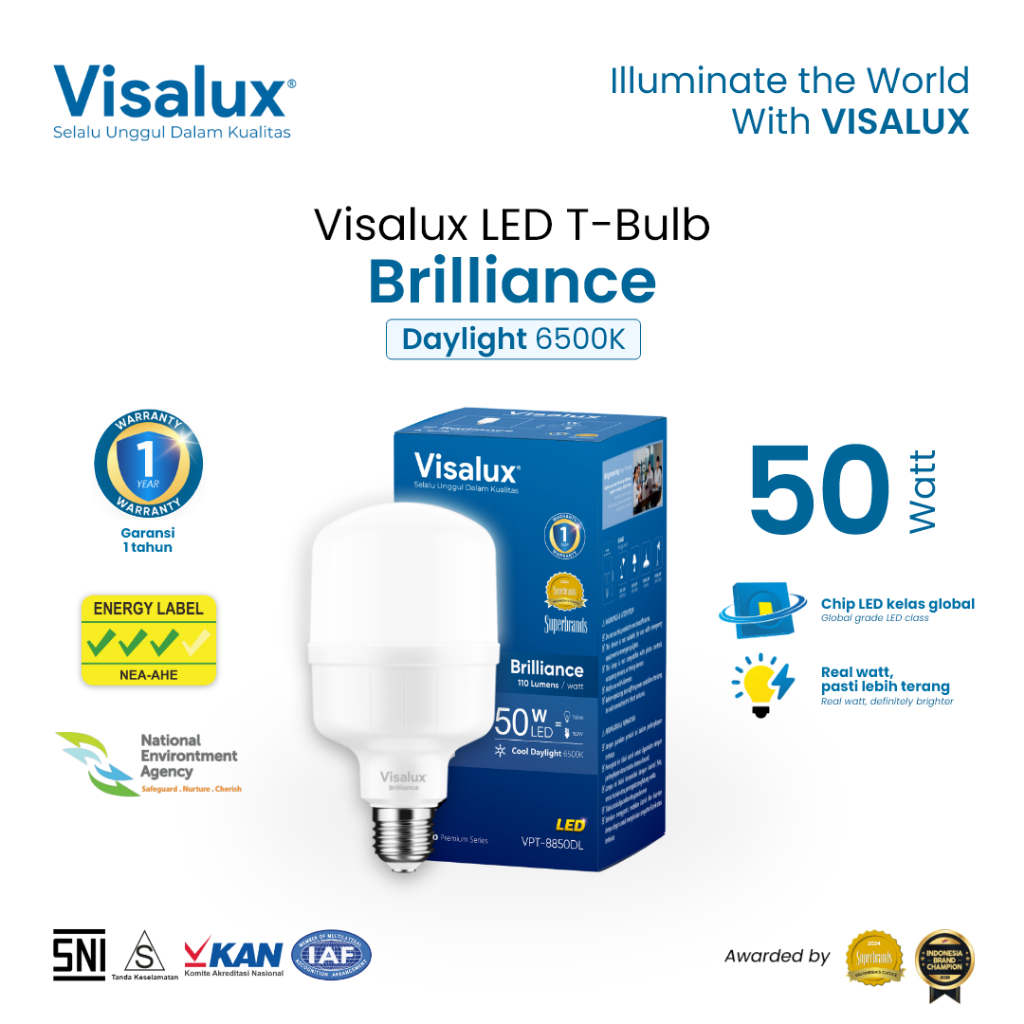 Jual Visalux Lampu LED T-Bulb Brilliance 6500K Daylight Putih 50W (BRI ...