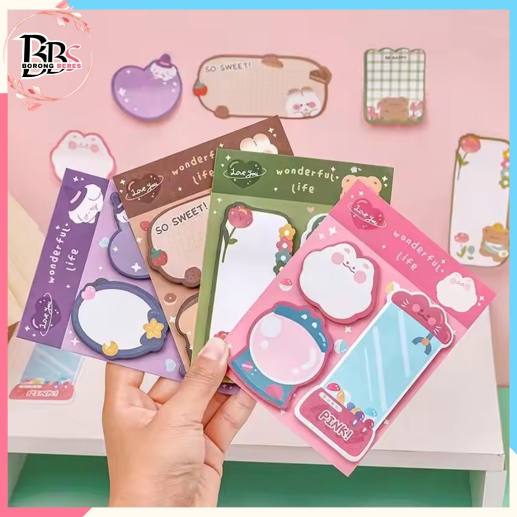 Jual BORES Sticky Notes Lucu 3 IN 1 Tempelan Kertas Catatan 60 Lembar ...