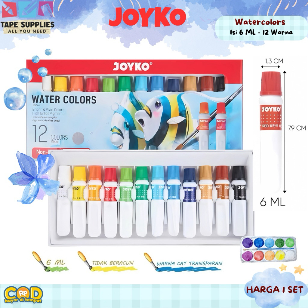 Jual (6ML) Cat Air Watercolor Joyko WAC 6ML – Pilihan 12 Warna – Non ...