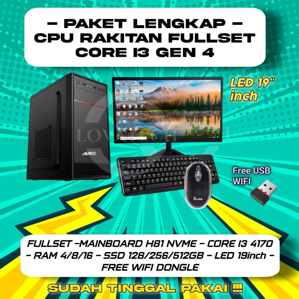 Jual 1 set Pc CORE I3 Fullset MURAH / CPU RAKITAN CORE I3 GEN 4 MURAH ...