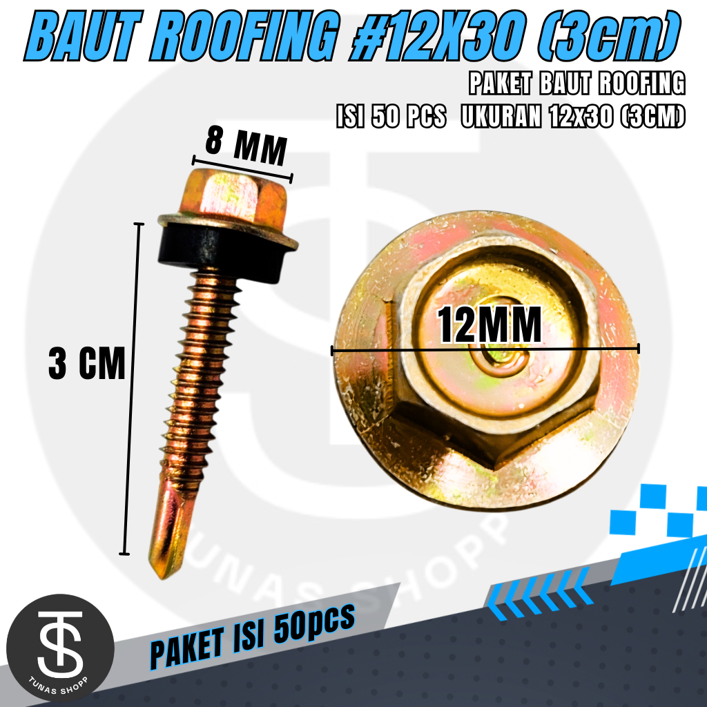 Jual Baut Roofing 12x30 / Sekrup Roofing Isi 50pcs / Baut Baja Ringan ...