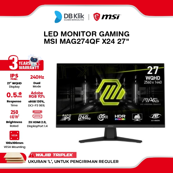 Jual MSI MAG 274QF X24 LED Monitor 27" Rapid-IPS 2K QHD 240Hz 0.5ms AMD FreeSync Premium HDR ...