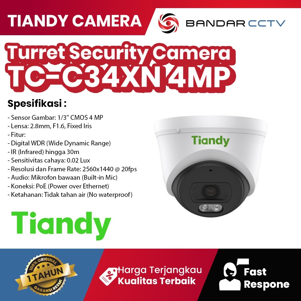 Jual Tiandy TC-C34XN 4MP Built-in Mic Security Camera CCTV | Shopee ...