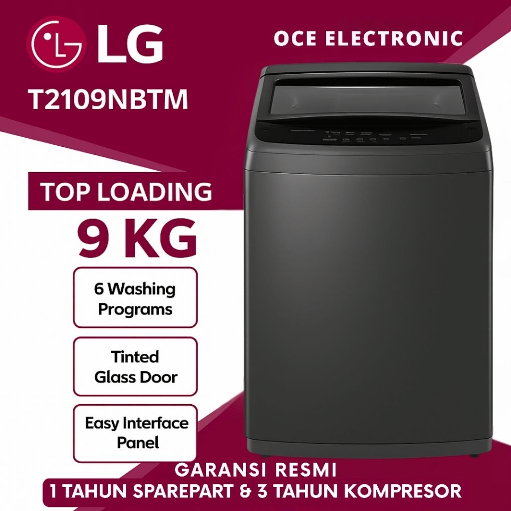 Jual MESIN CUCI LG TOP LOADING 9 KG T2109NBTM TINTED GLASS DOOR - MID ...
