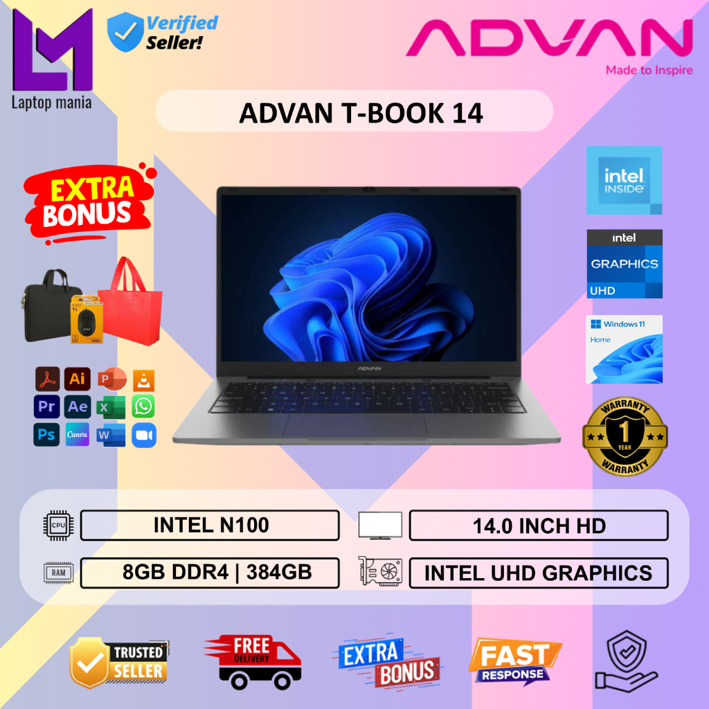 Jual Advan T-Book 14 1405 L24E-NSNS1 Intel N100 8GB 384GB SSD 14.0 HD ...