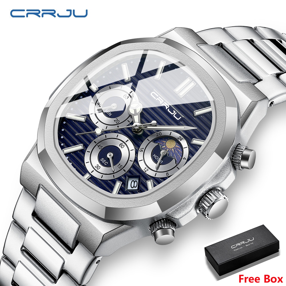 Jual CRRJU Original Jam Tangan Pria Fashion Bercahaya besi tahan karat ...
