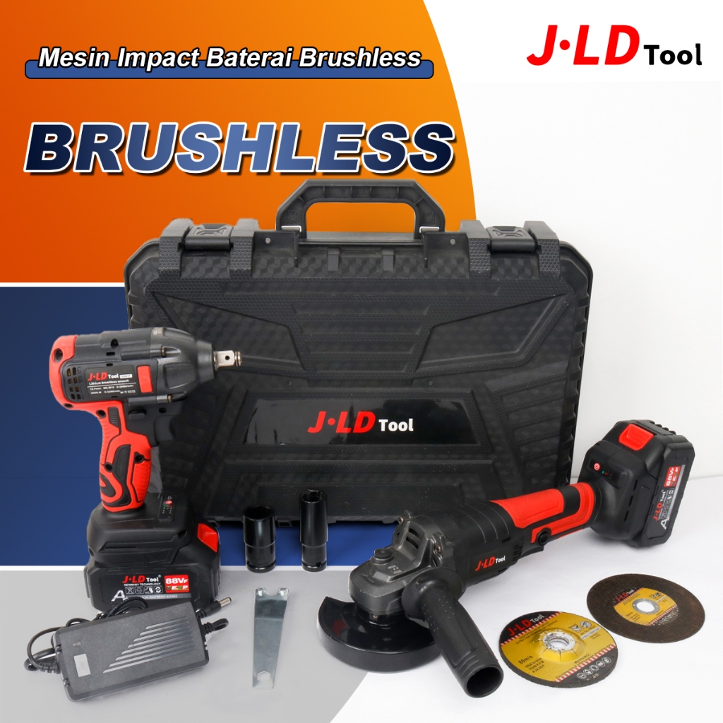 Jual JLD Mesin Impact Baterai Brushless M10 dan Mesin Grinder Brushless 4.0ah 88vf 2 Baterai ...