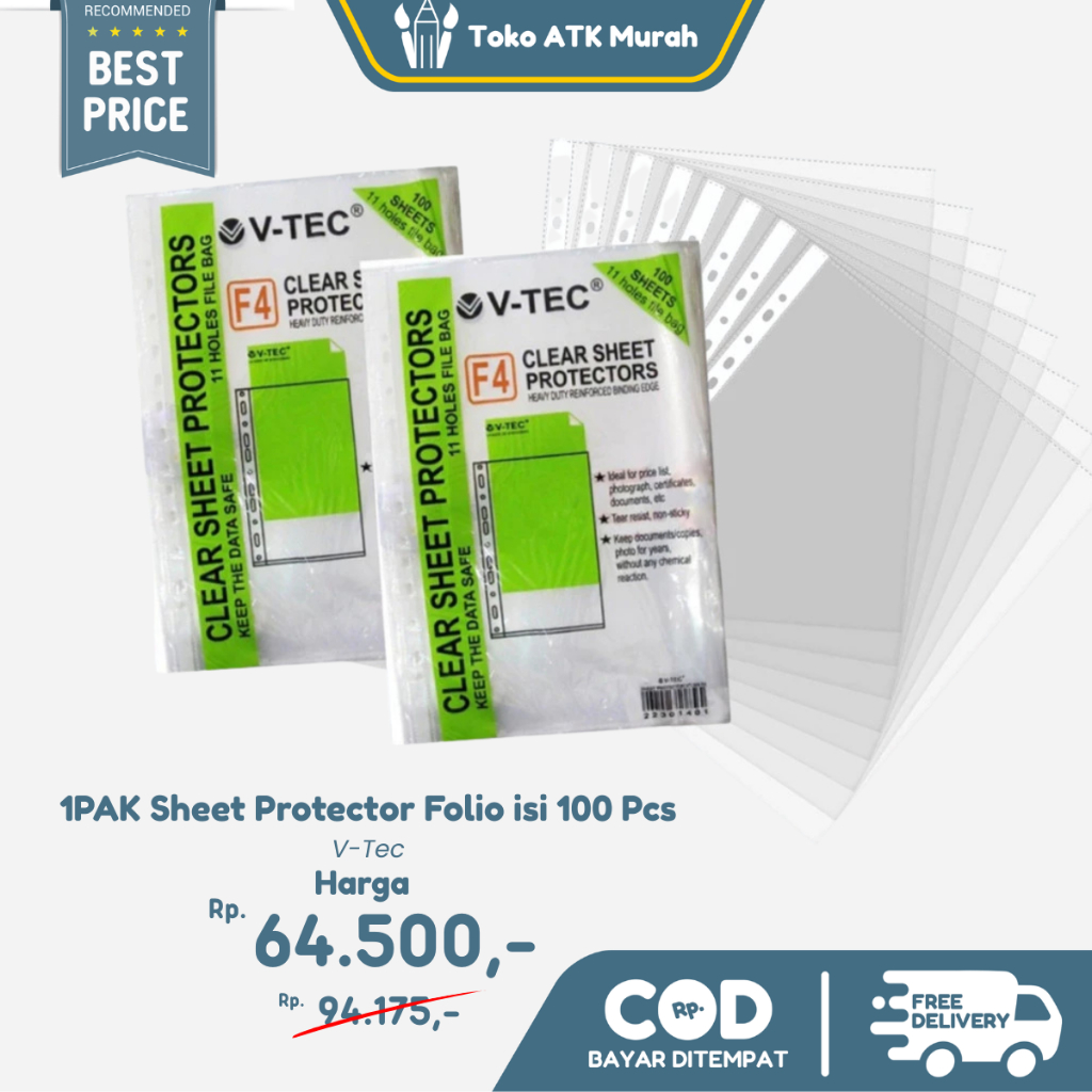 Jual 1 Pak V-tec Clear Sheet Protector F4 Isi 100 Lembar - PP Pocket ...