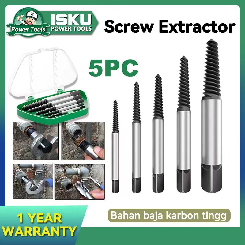 Jual ISKU 5PC SCREW EXTRACTOR SET Tap Balik set Pembuka Baut Patah Bolt ...