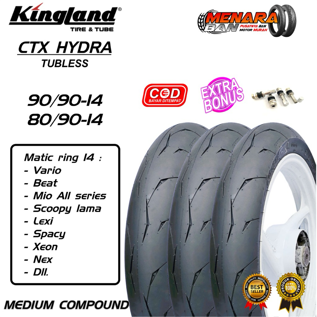 Jual Ban Tubles Kingland Ctx Hydra Ring 14 Ukuran 90/90 & 80/90 Untuk ...