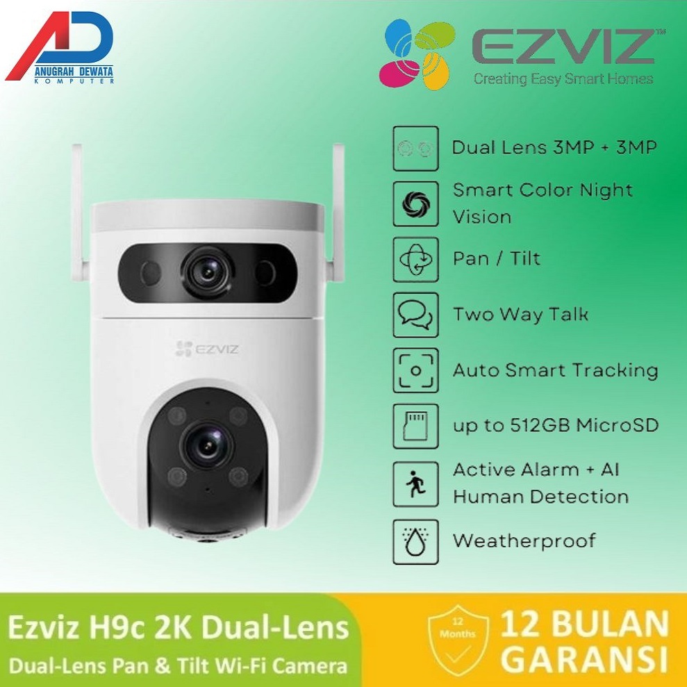 Jual EZVIZ H9C DUAL LENSA 2K 3MP+3MP Smart WIFI PTZ Wireless Camera ...