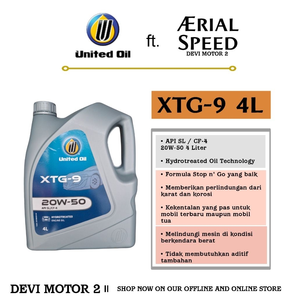 Jual United XTG-9 Galon 20W-50 API SL / CF-4 Hydrotreated Engine Oil 4L ...